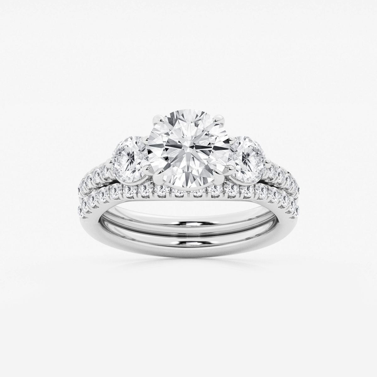 3 1/8 ctw Round Lab Grown Diamond Three-Stone Bridal Set - Grownbrilliance