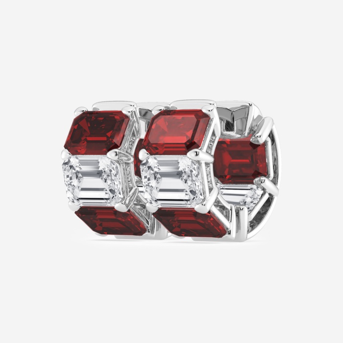 6.8x4.75 mm Emerald Cut Created Ruby and 4 ctw Emerald Lab Grown Diamond Huggie Hoop Earrings ...