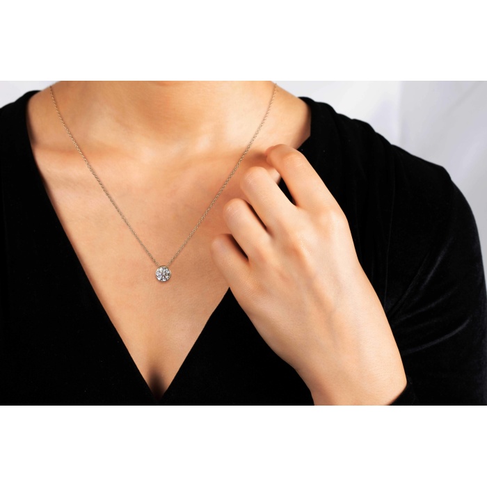 2 ctw Round Lab Grown Diamond Bezel Set Solitaire Pendant with Adjustable Chain - Grownbrilliance