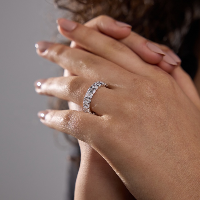 5 ctw Emerald and Oval Lab Grown Diamond Eternity Band - 4.8mm Width ...