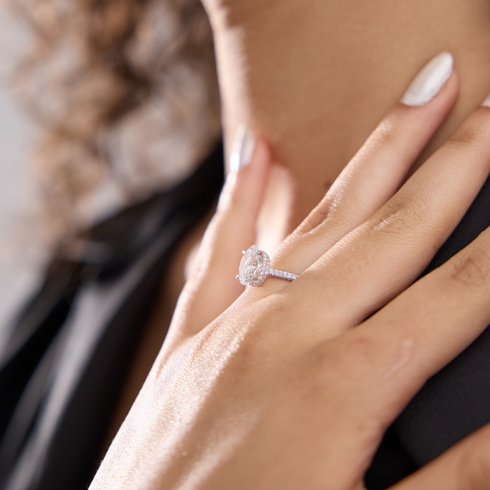 2 1/3 ctw Oval Lab Grown Diamond Double Hidden Halo Engagement Ring ...