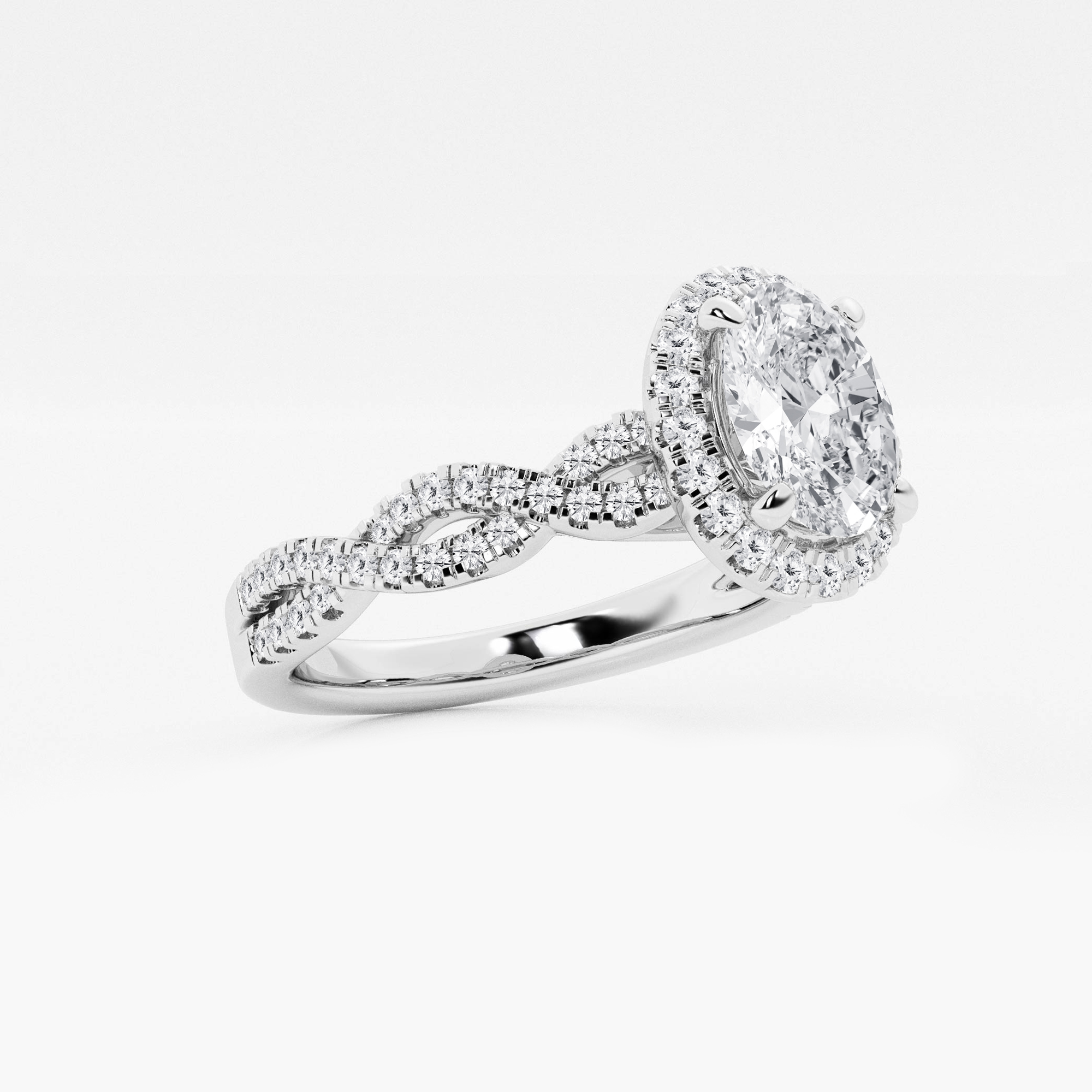 1 1/8 ctw Oval Lab Grown Diamond Double Twist Halo Engagement Ring ...