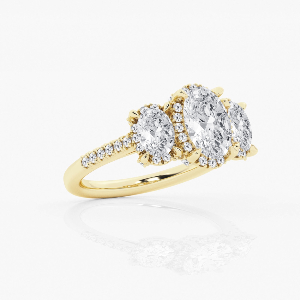 Holiday Special - 2 7/8 ctw Oval Lab Grown Diamond Shadow Halo Three Stone Engagement Ring ...