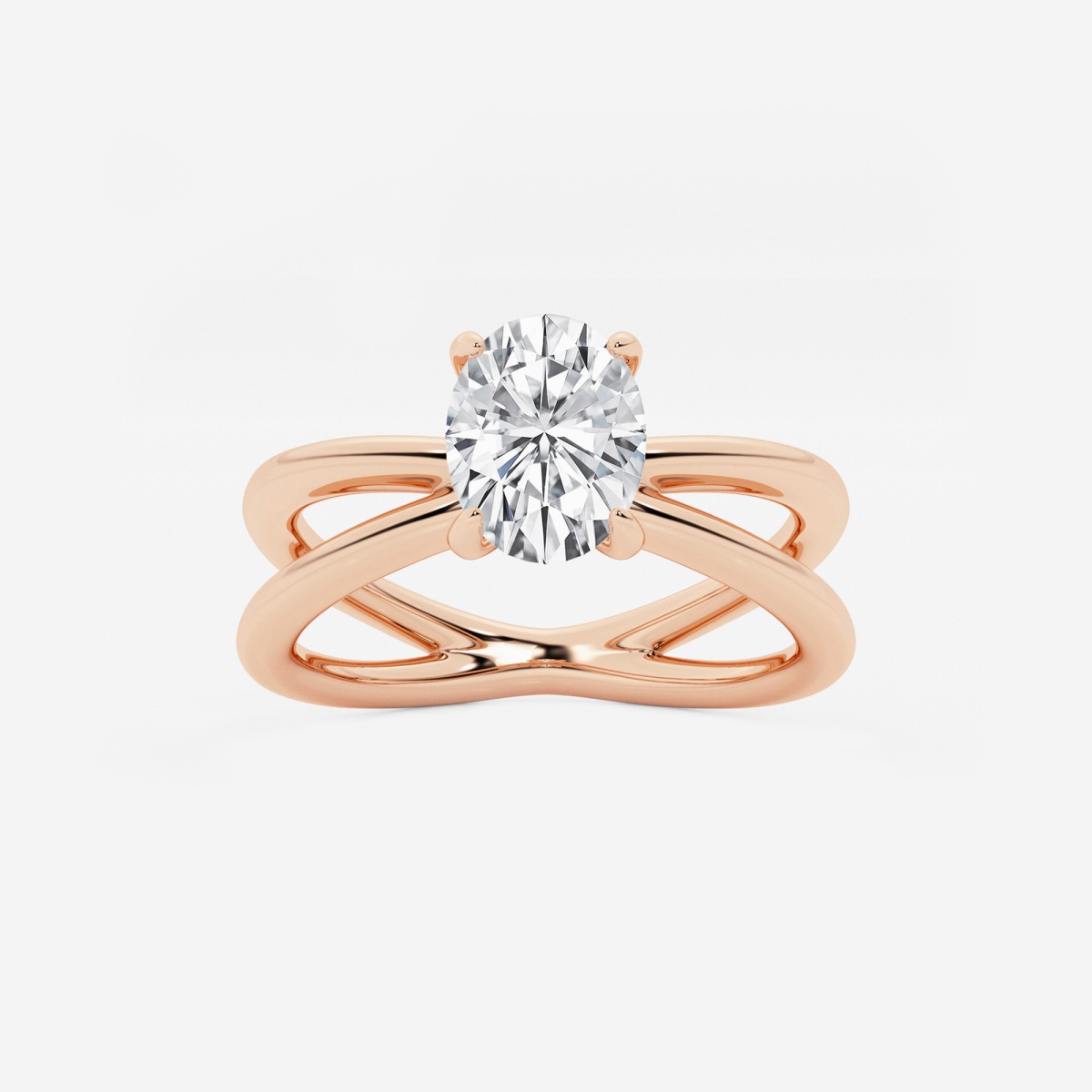 1 ctw Oval Lab Grown Diamond Crossover Solitaire Engagement Ring ...