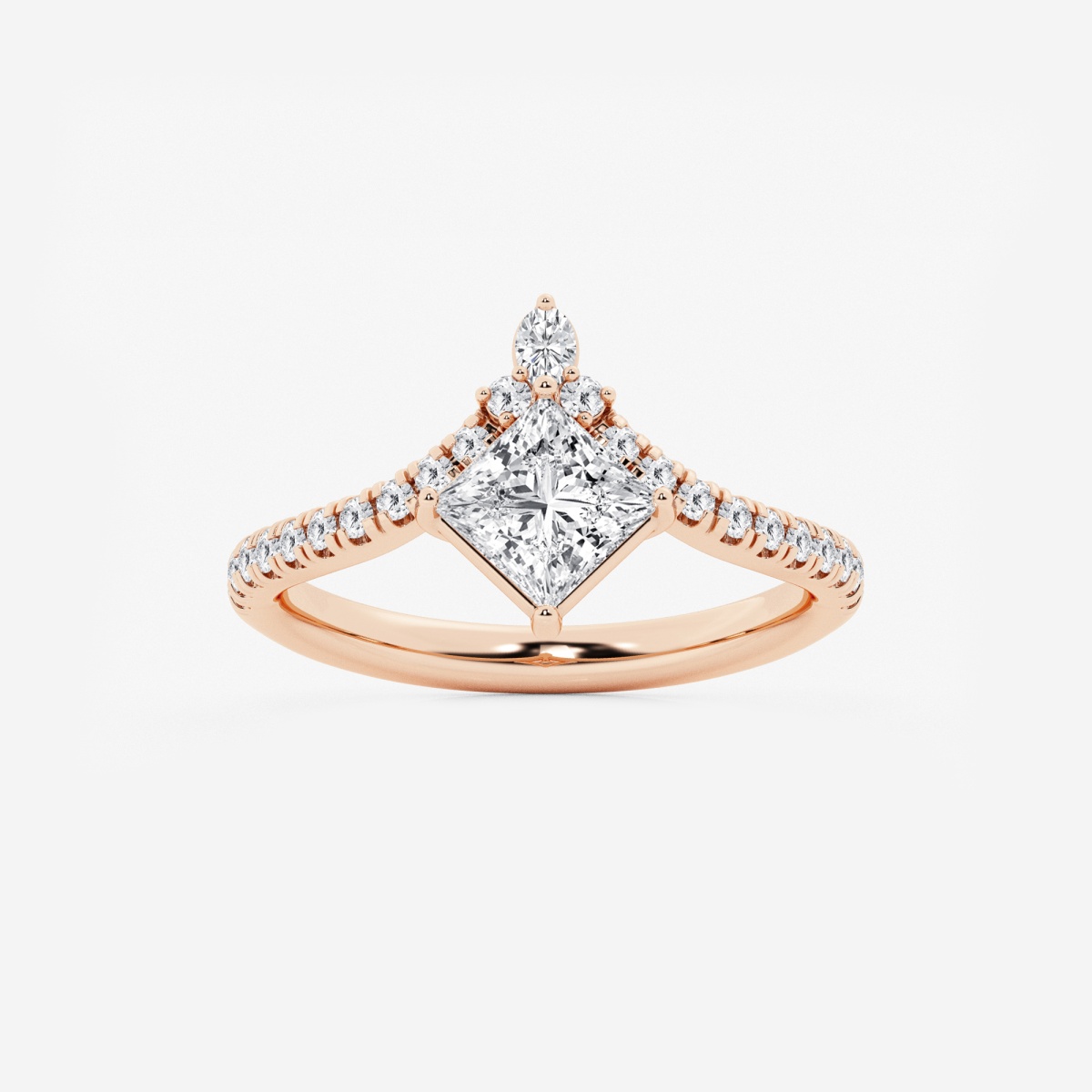 1 1/3 ctw Princess Lab Grown Diamond Chevron Engagement Ring with Side ...