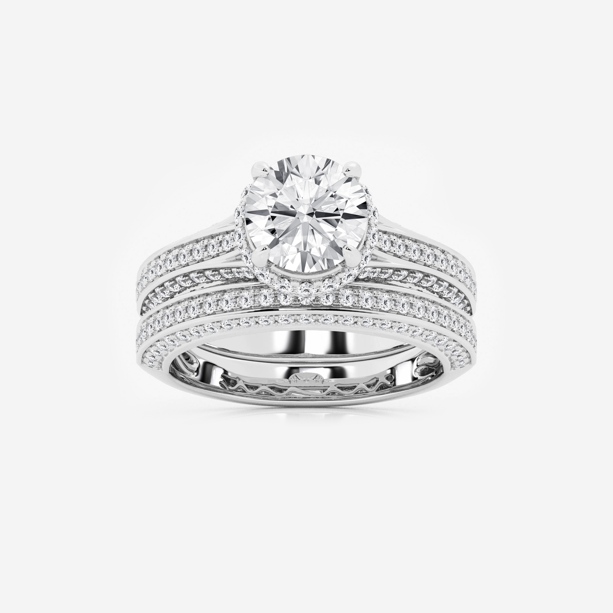 3 ctw Round Lab Grown Diamond Channel Band Halo Bridal Set ...
