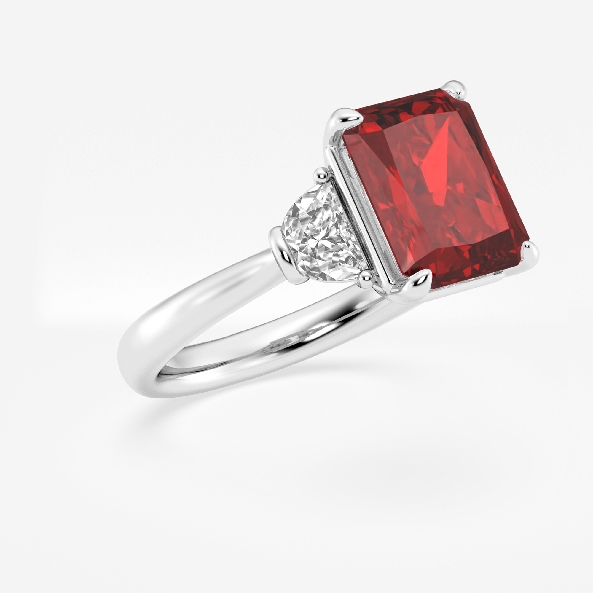 10x8mm Radiant Cut Created Ruby and 5/8 ctw Lab Grown Diamond Three ...