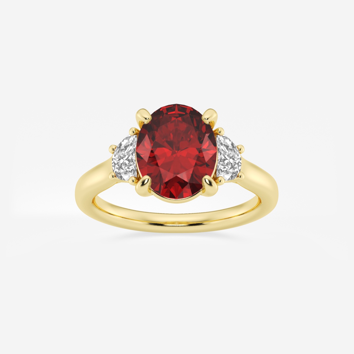 10x8mm ctw Oval Cut Created Ruby and 1/2 ctw Lab Grown Diamond Three ...