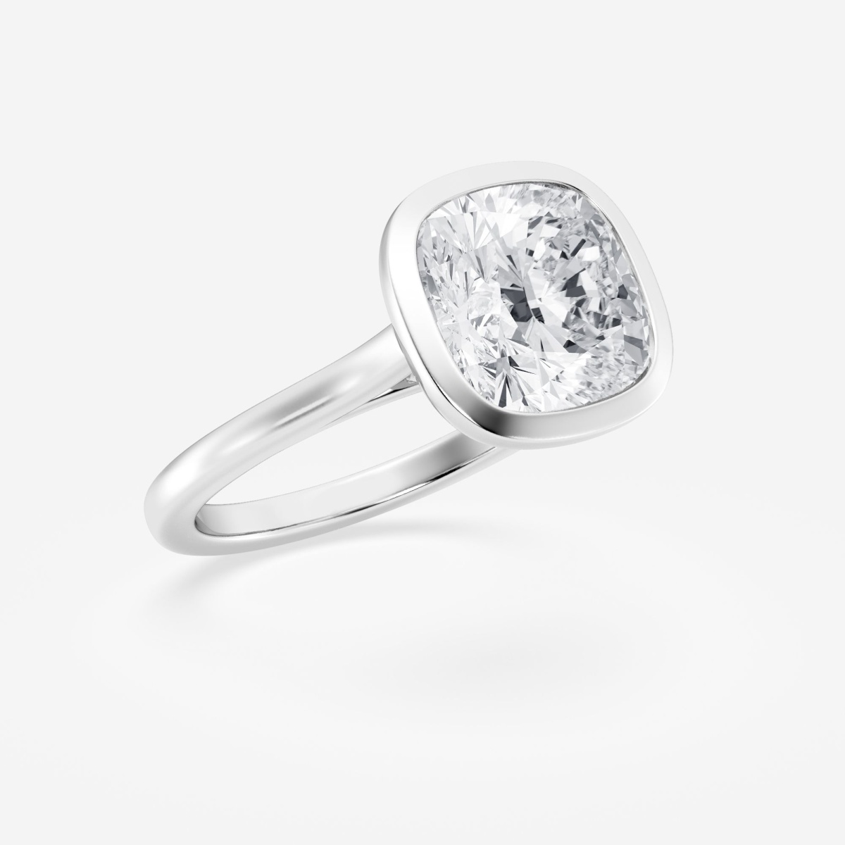 5 ctw Cushion Lab Grown Diamond Bezel Set Solitaire Engagement Ring ...