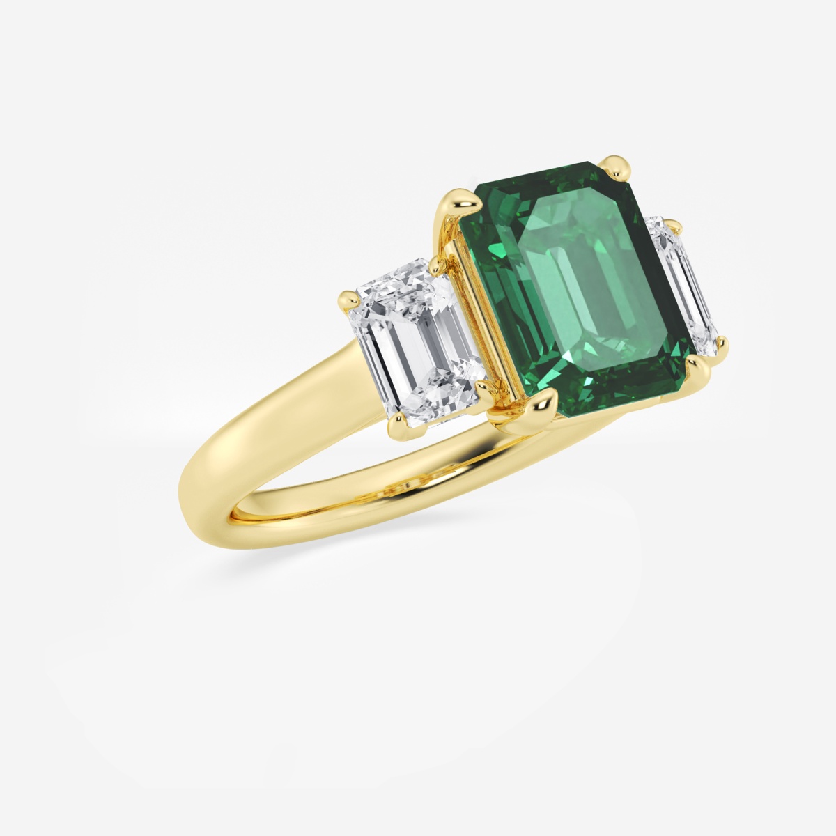 10x8 mm Created Emerald and 1 3/8 ctw Lab Grown Diamond Three-Stone ...