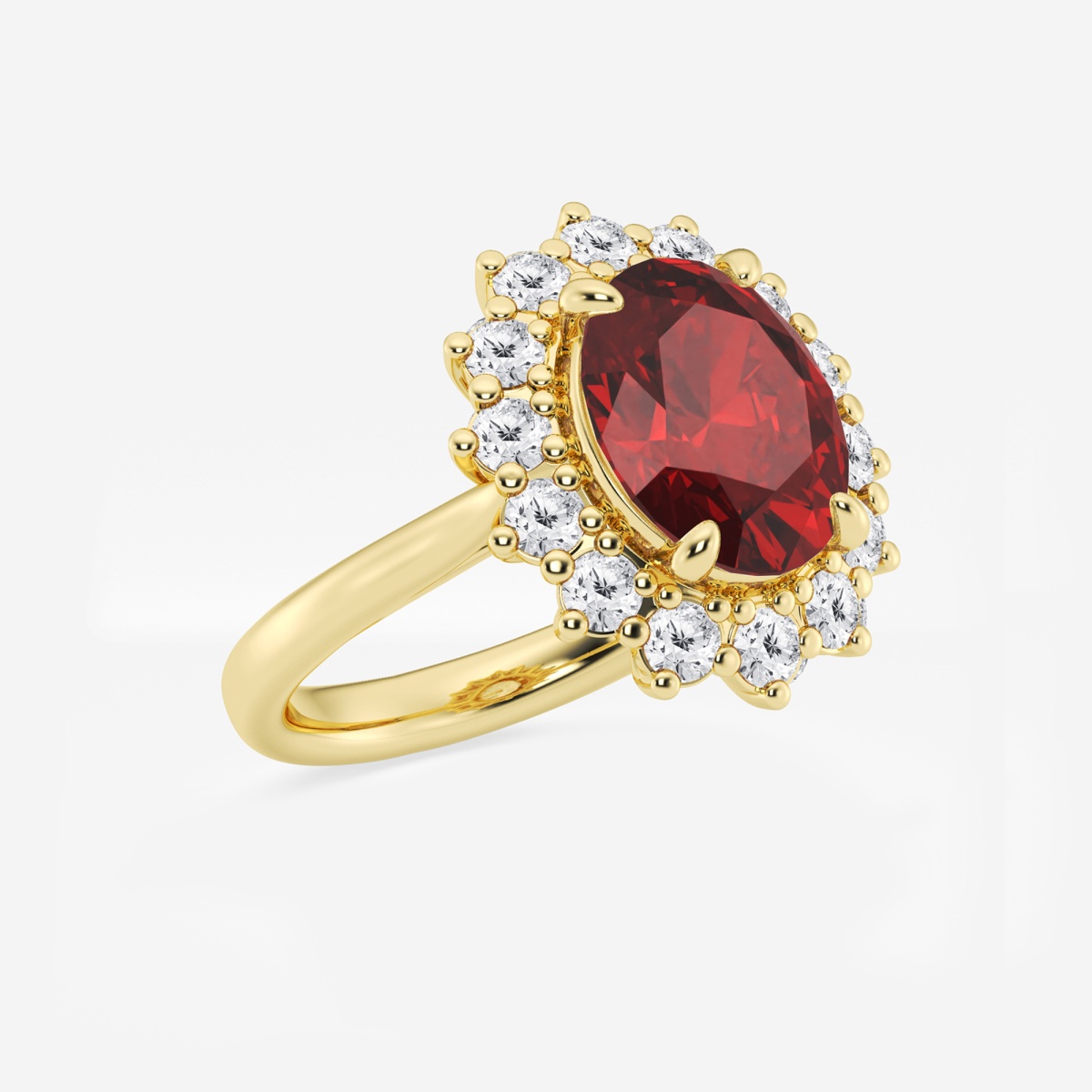 11x9 mm Oval Cut Created Ruby and 7/8 ctw Lab Grown Diamond Halo ...