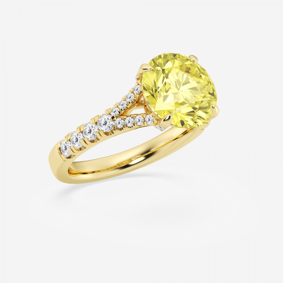 3 1/2 ctw Fancy Yellow Round Lab Grown Diamond Split Shank Side Stone ...